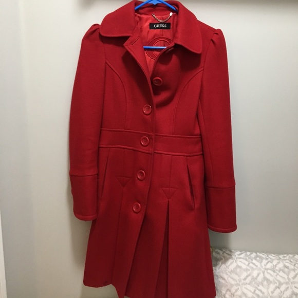Guess | Jackets & Coats | Winter Coat Red Wool Jacket By Guess | Poshmark